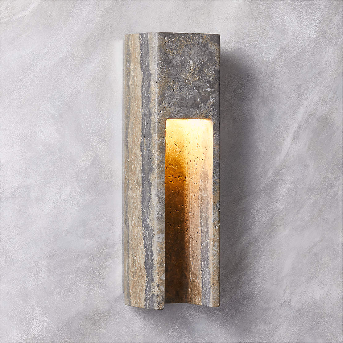 Graziano Modern Indoor/Outdoor Travertine Wall Sconce + Reviews | CB2