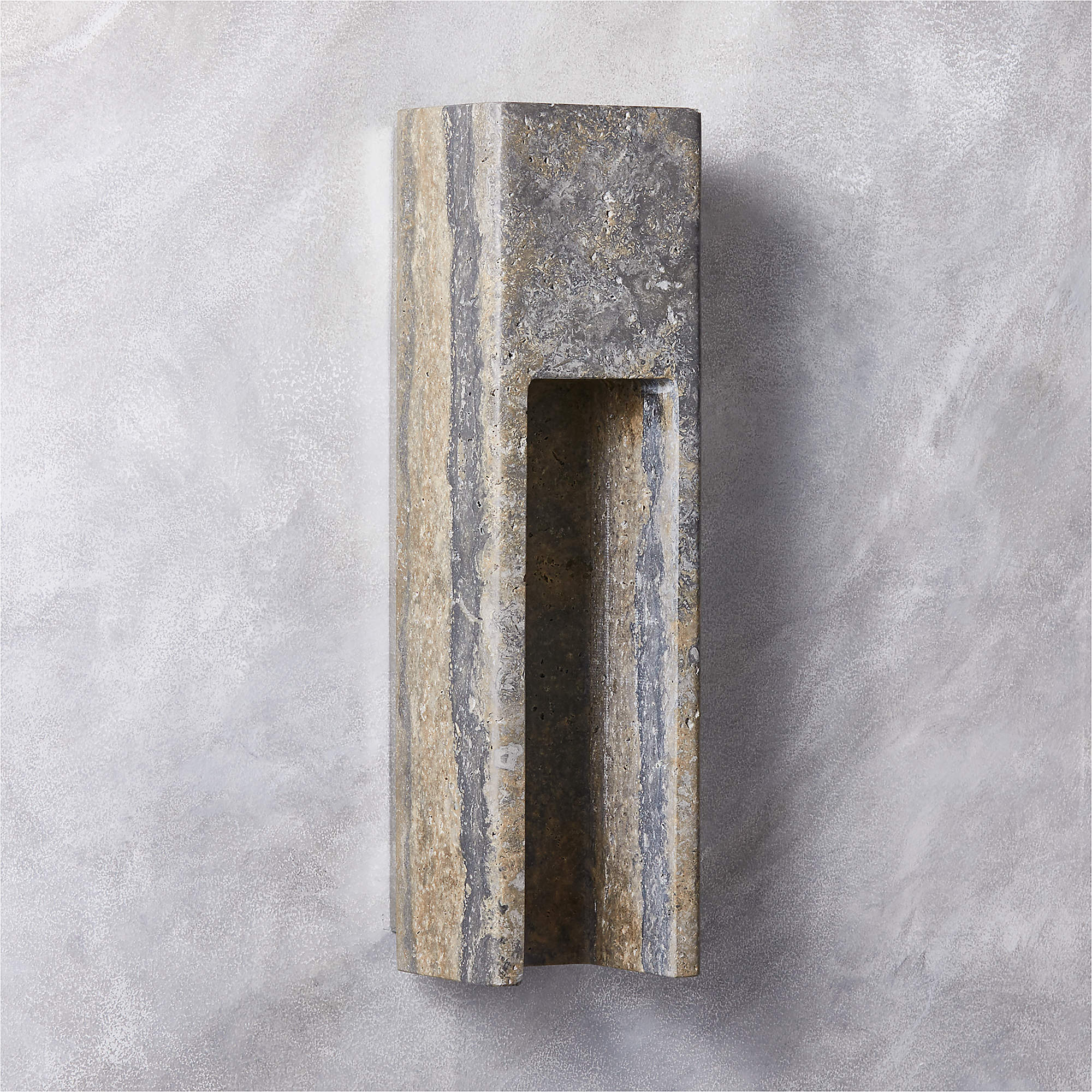 Graziano Indoor/Outdoor Dark Grey Travertine Wall Sconce + Reviews | CB2