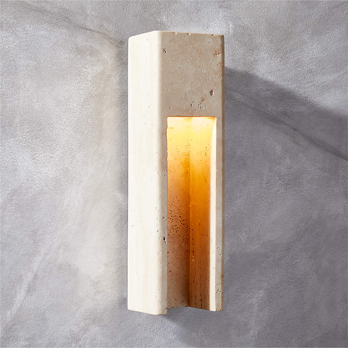 Graziano Indoor/Outdoor Dark Grey Travertine Wall Sconce + Reviews | CB2