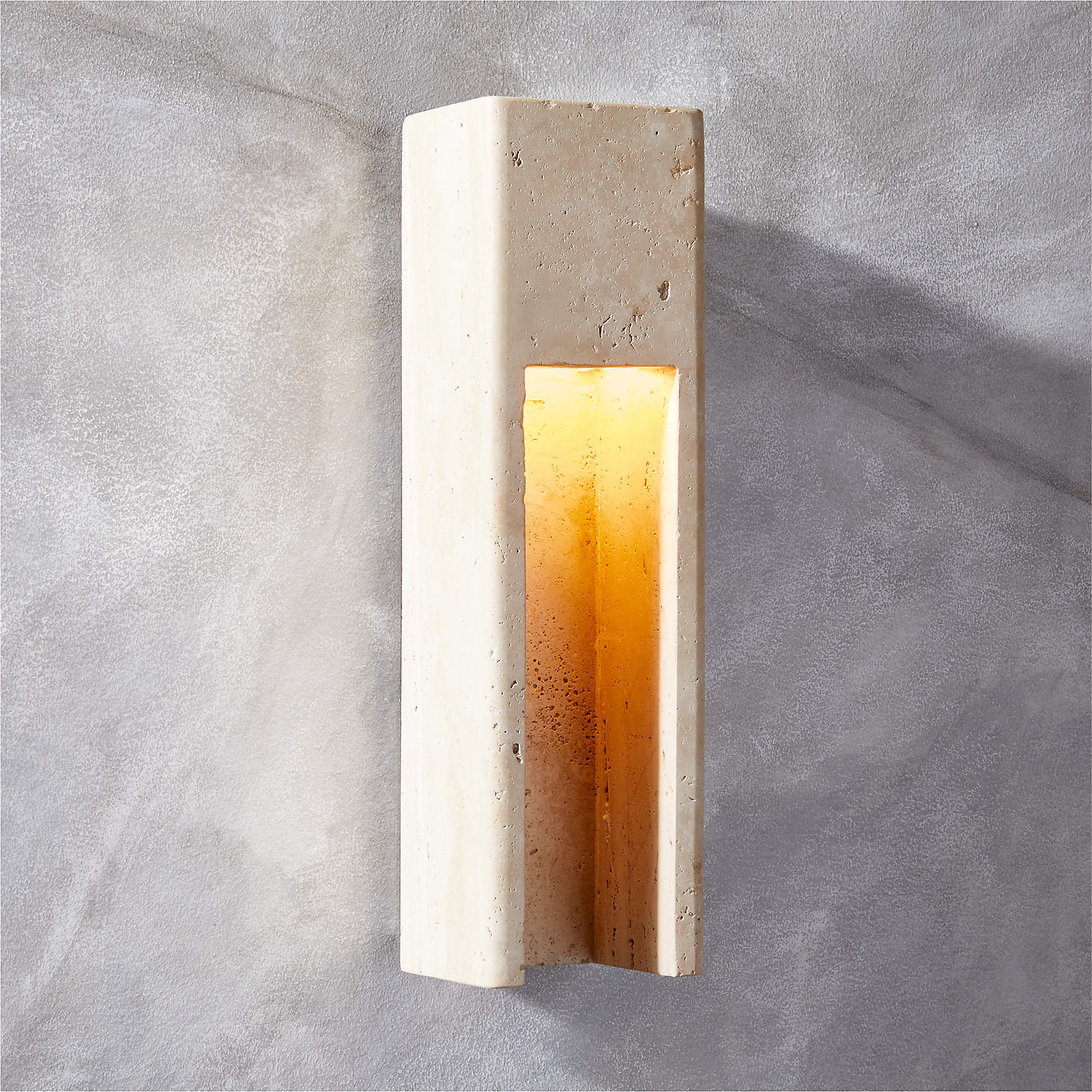 Graziano Modern Indoor/Outdoor Travertine Wall Sconce + Reviews | CB2