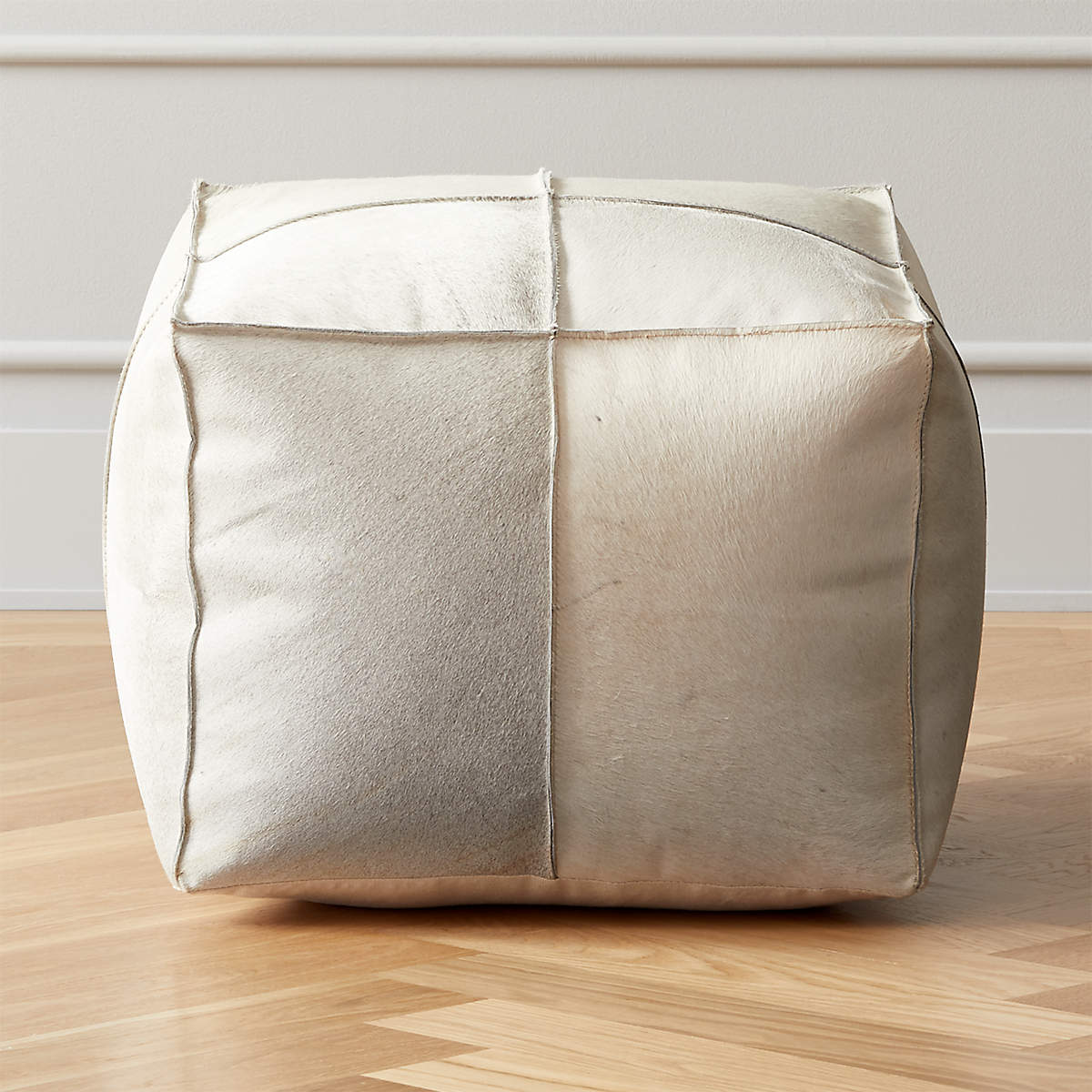 Grey Leather Cowhide Pouf + Reviews | CB2