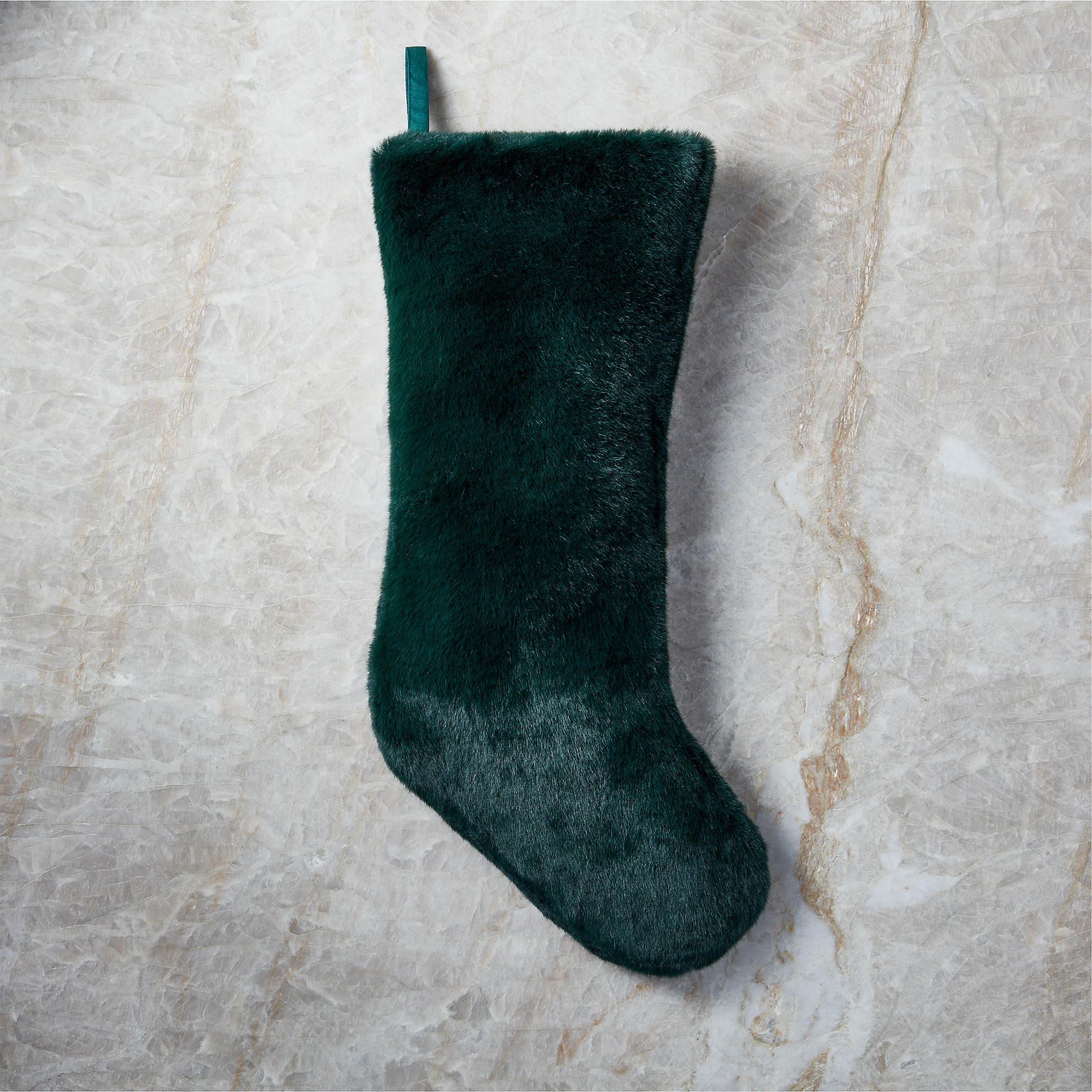 Harlee Green Faux Fur Christmas Stocking | CB2
