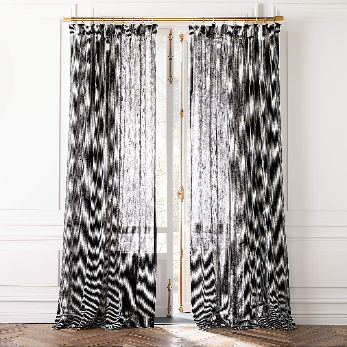 Harlow Black Striped Linen-Blend Sheer Window Curtain Panel 48"x96'' + Reviews | CB2 Canada