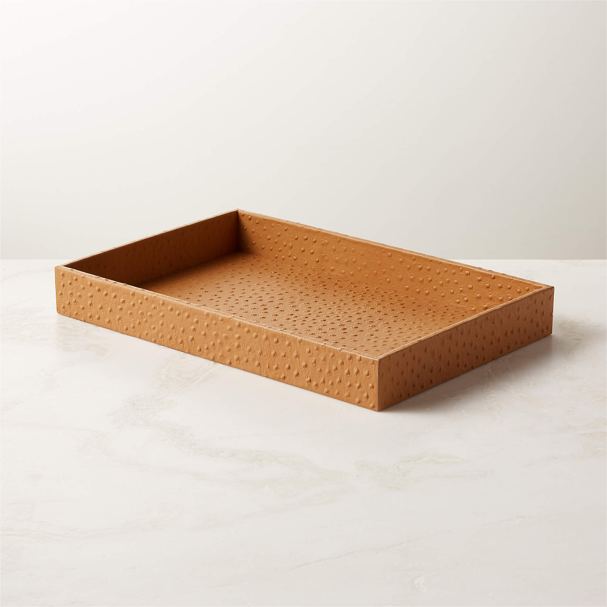 Heath Modern Embossed Leather Tan Tray + Reviews | CB2
