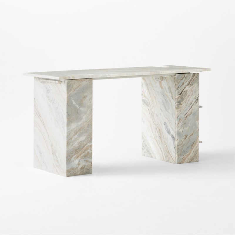 Hera Modern Brown Marble Desk with Shelves + Reviews | CB2