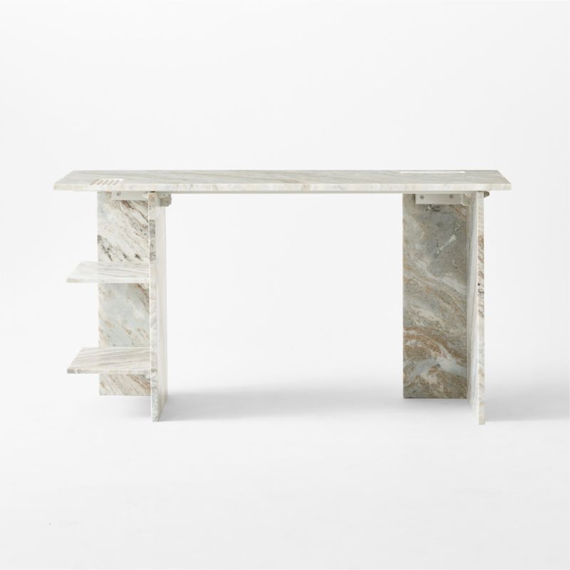 Hera Modern Brown Marble Desk with Shelves + Reviews | CB2
