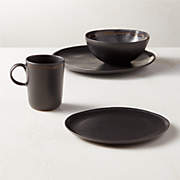 Hyacinth 4-Piece Black Dinnerware Set with Soup Bowl with Reactive Glaze | CB2 Canada