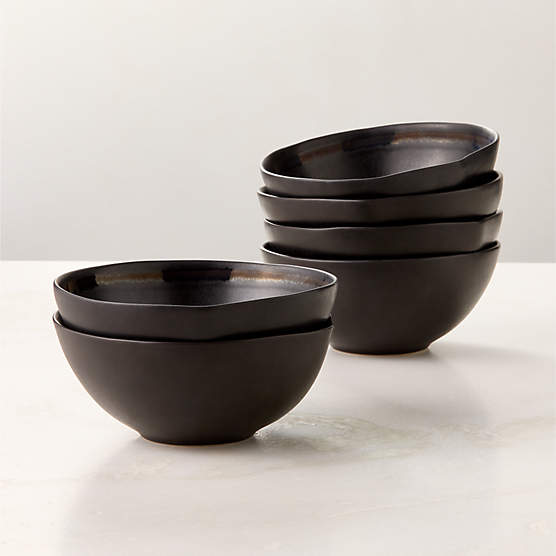 Hyacinth 4-Piece Black Dinnerware Set with Soup Bowl with Reactive Glaze | CB2 Canada