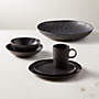 Hyacinth 4-Piece Black Dinnerware Set with Soup Bowl with Reactive Glaze | CB2 Canada
