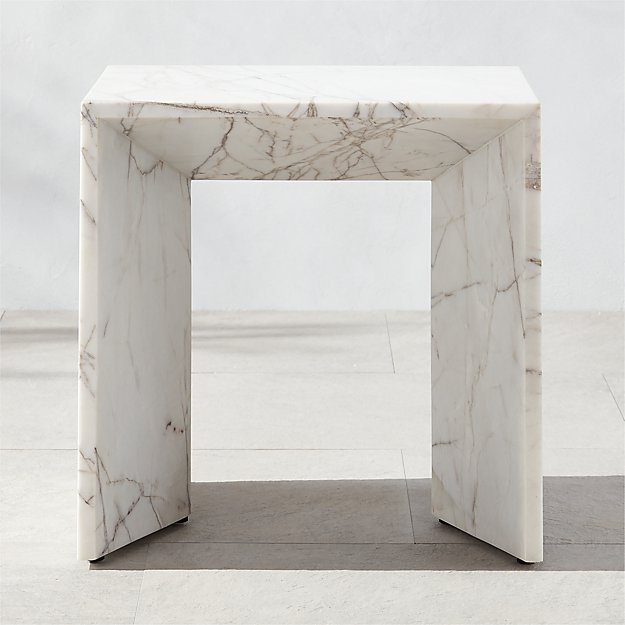 Ilise Modern White Marble Outdoor Side Table Reviews CB2 Canada