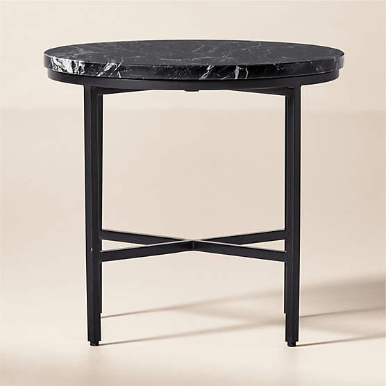 T Marble 2-Piece Black Marble Side Table Set + Reviews | CB2