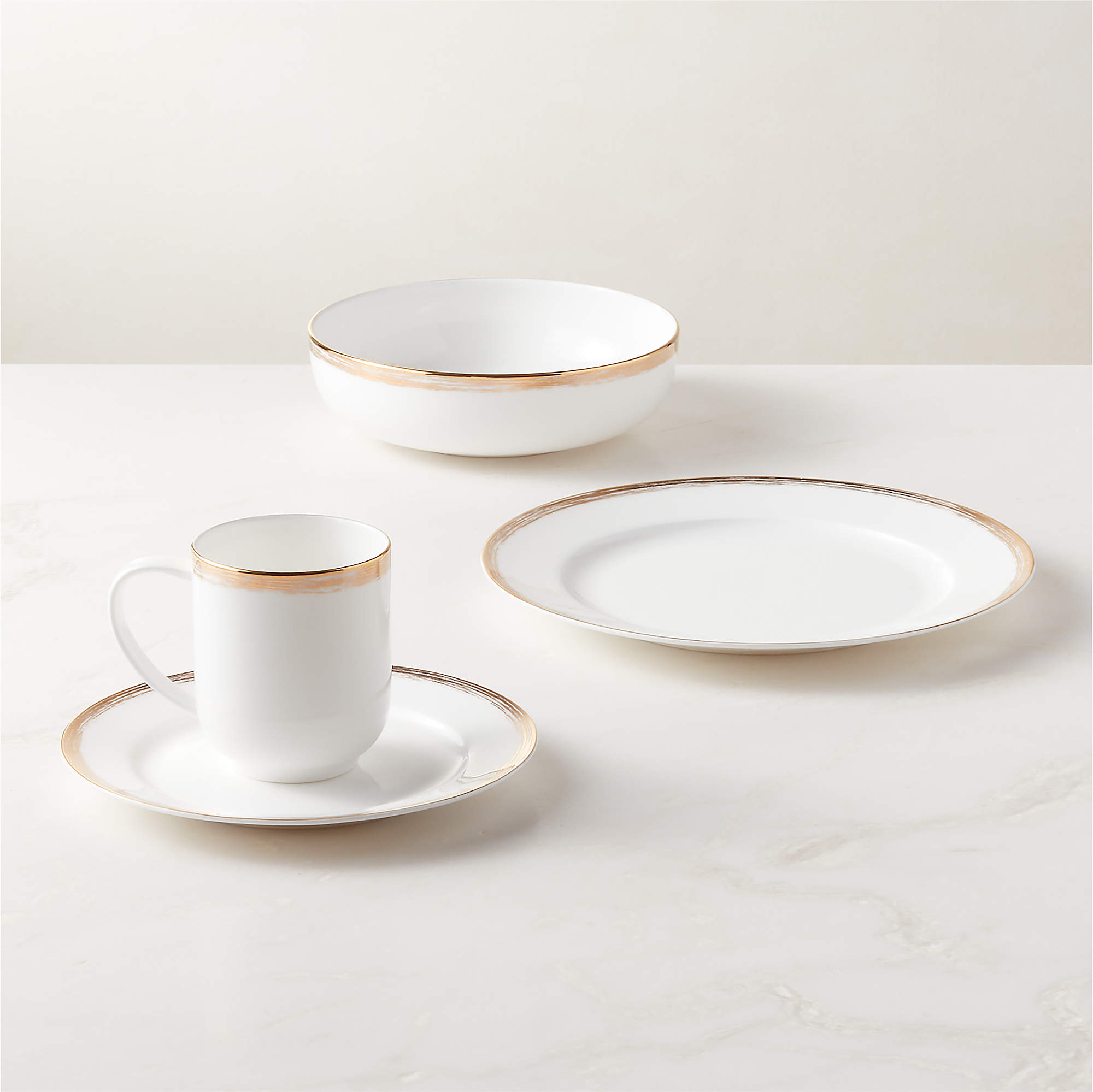 Isa 4-Piece White Fine Bone China Dinnerware Set with Pasta Bowl | CB2