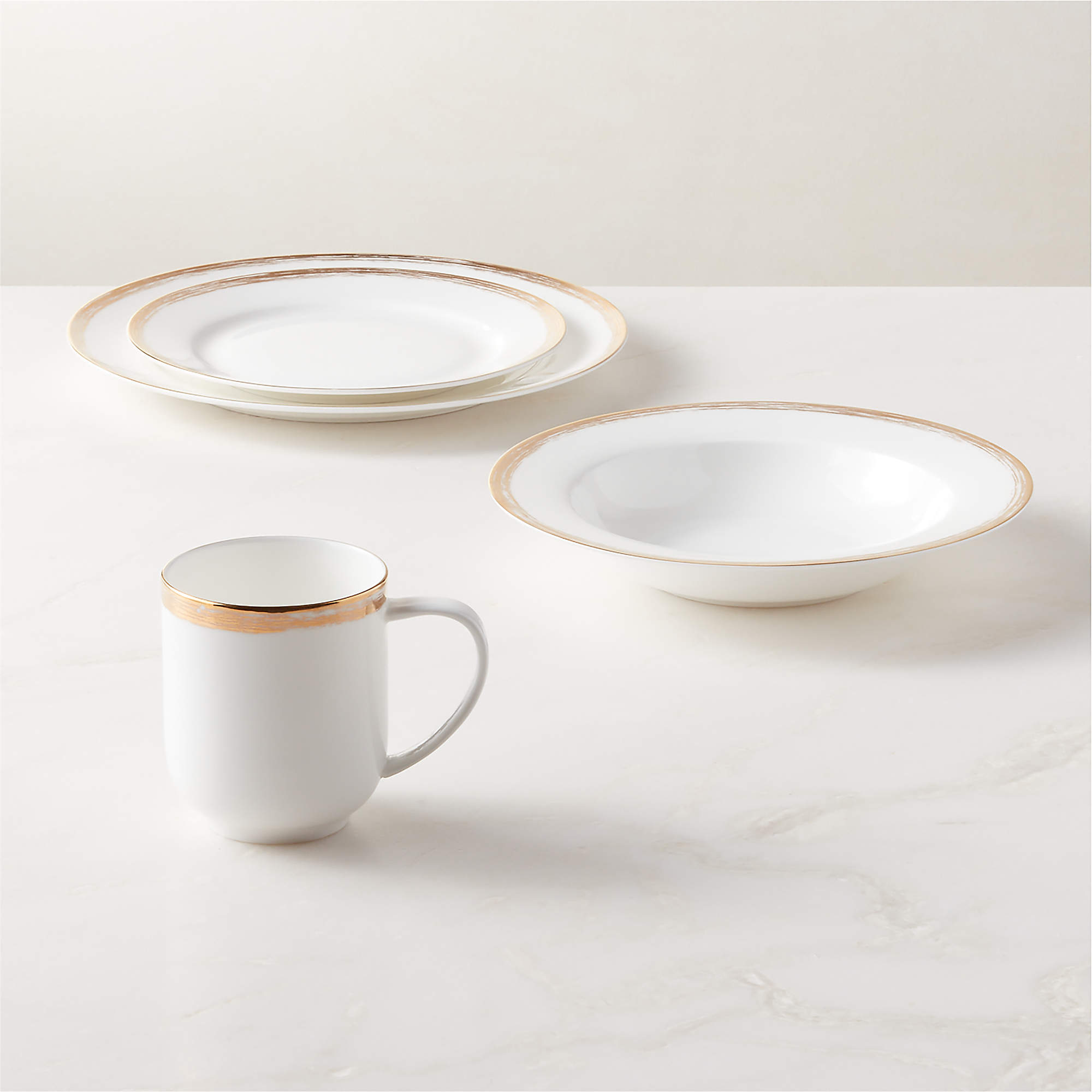 Isa 4-Piece White Fine Bone China Dinnerware Set with Soup Bowl | CB2