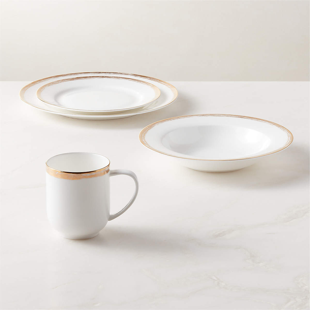 Isa 4-Piece White Fine Bone China Dinnerware Set with Soup Bowl | CB2