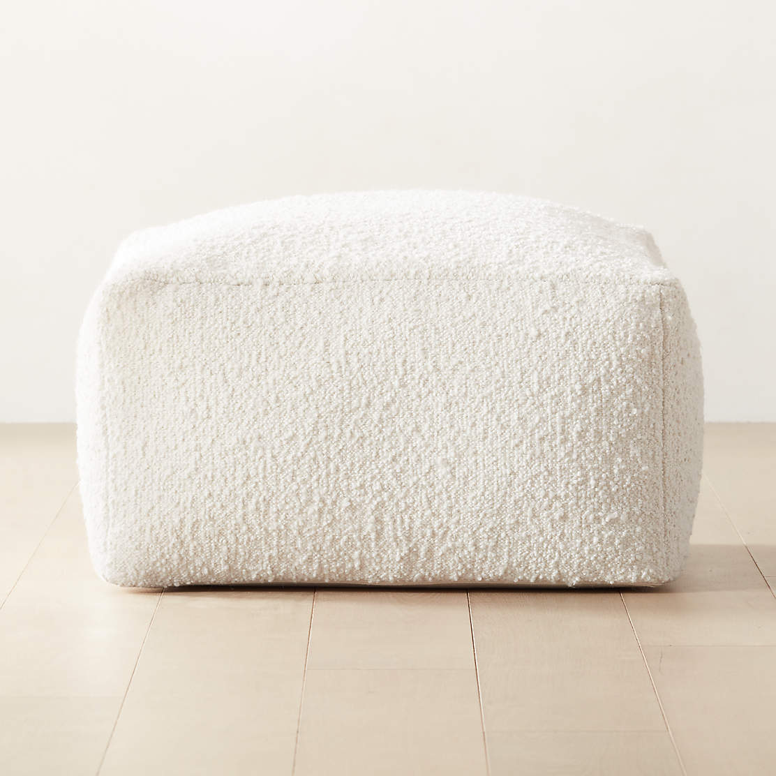 Boucle Ivory White Pouf + Reviews | CB2