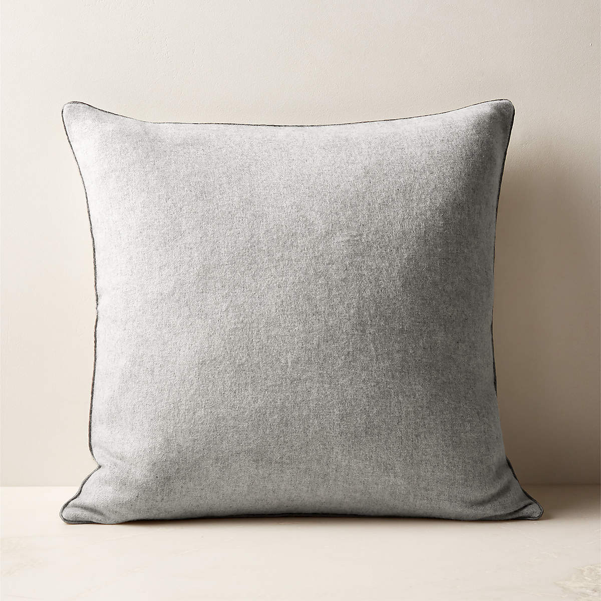 Ivy Heathered Grey Cashmere Throw Pillow with Down-Alternative Insert ...