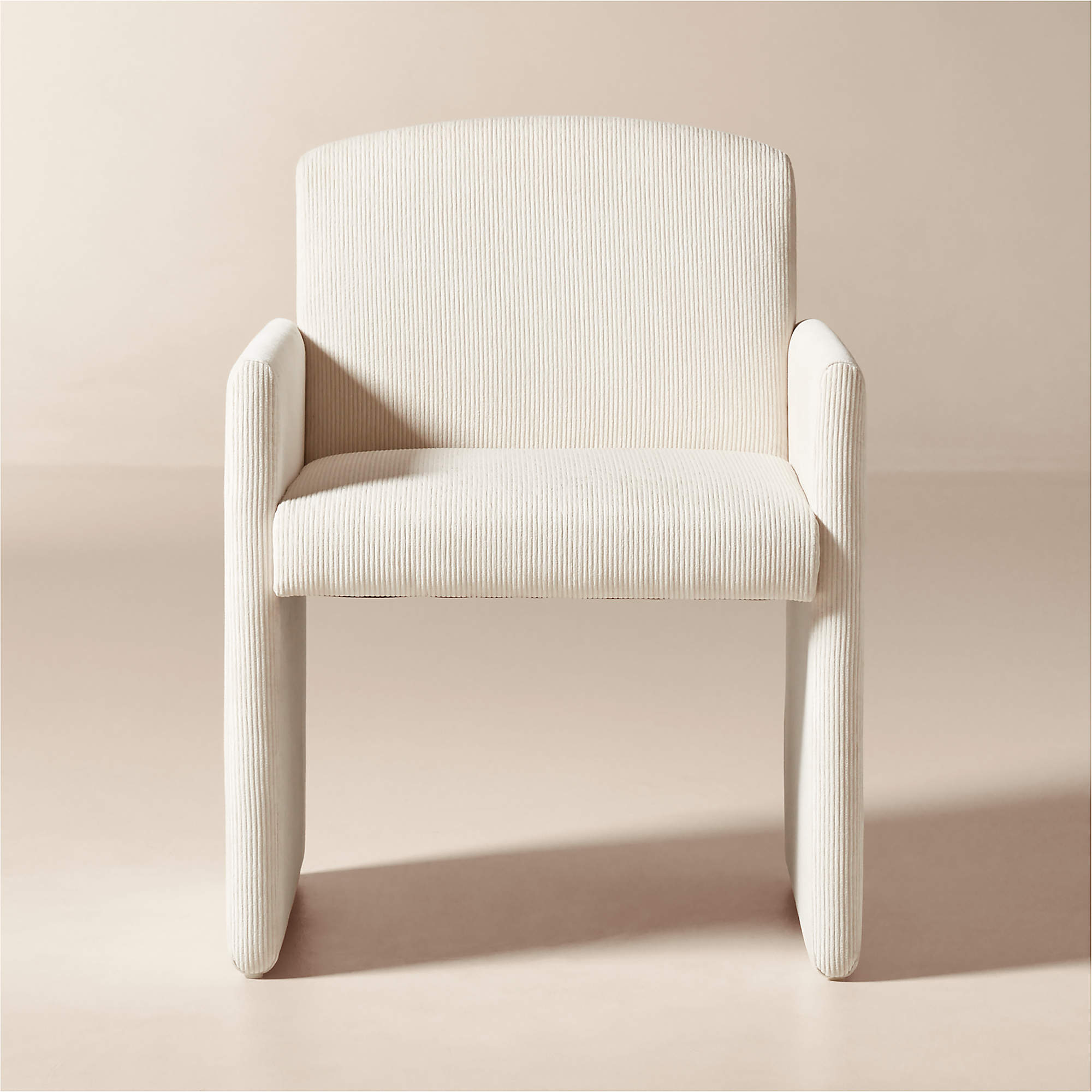 Justine Warm White Corduroy Upholstered Dining Armchair | CB2