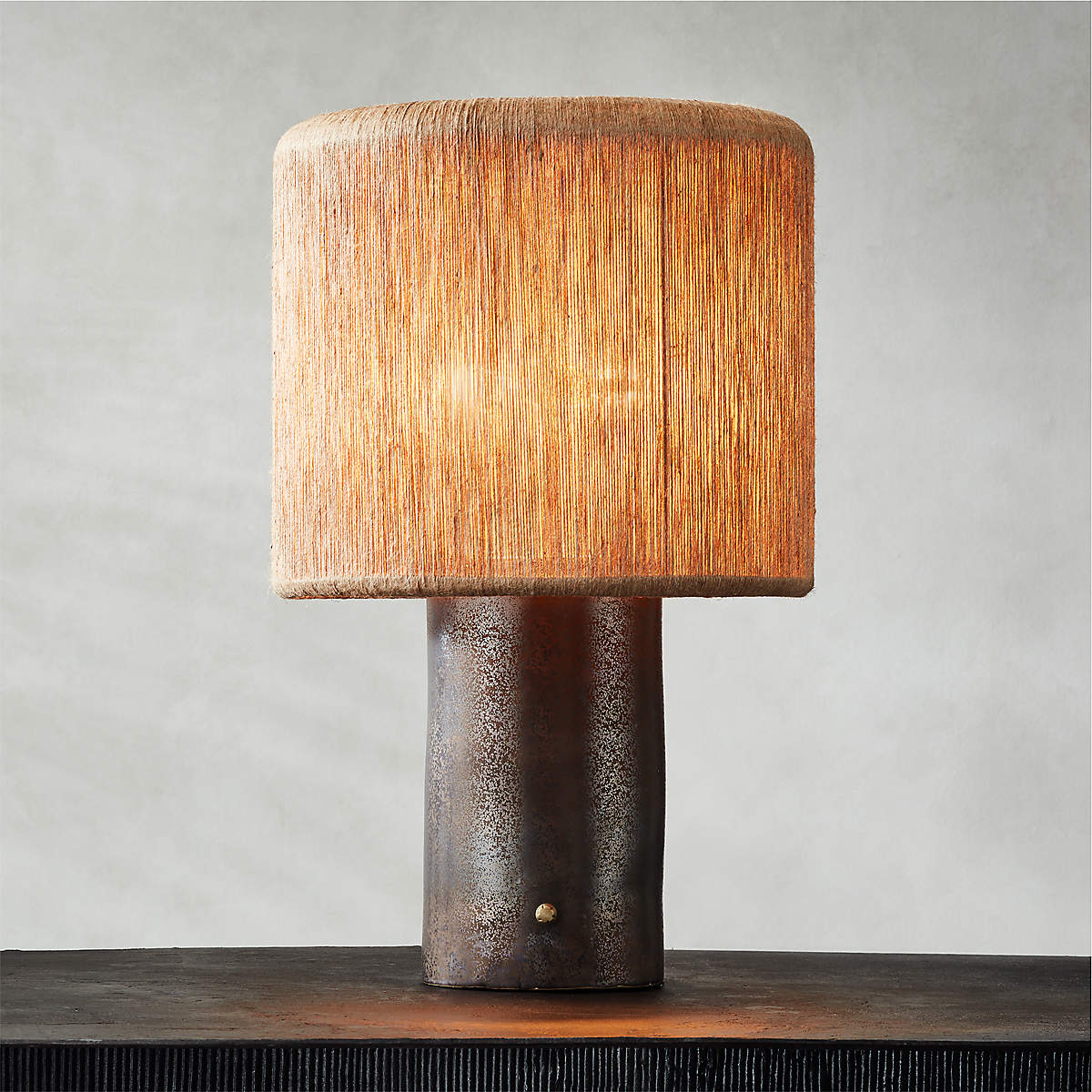Ramble Tall Dark Brown Ceramic Table Lamp with Jute Shade + Reviews | CB2