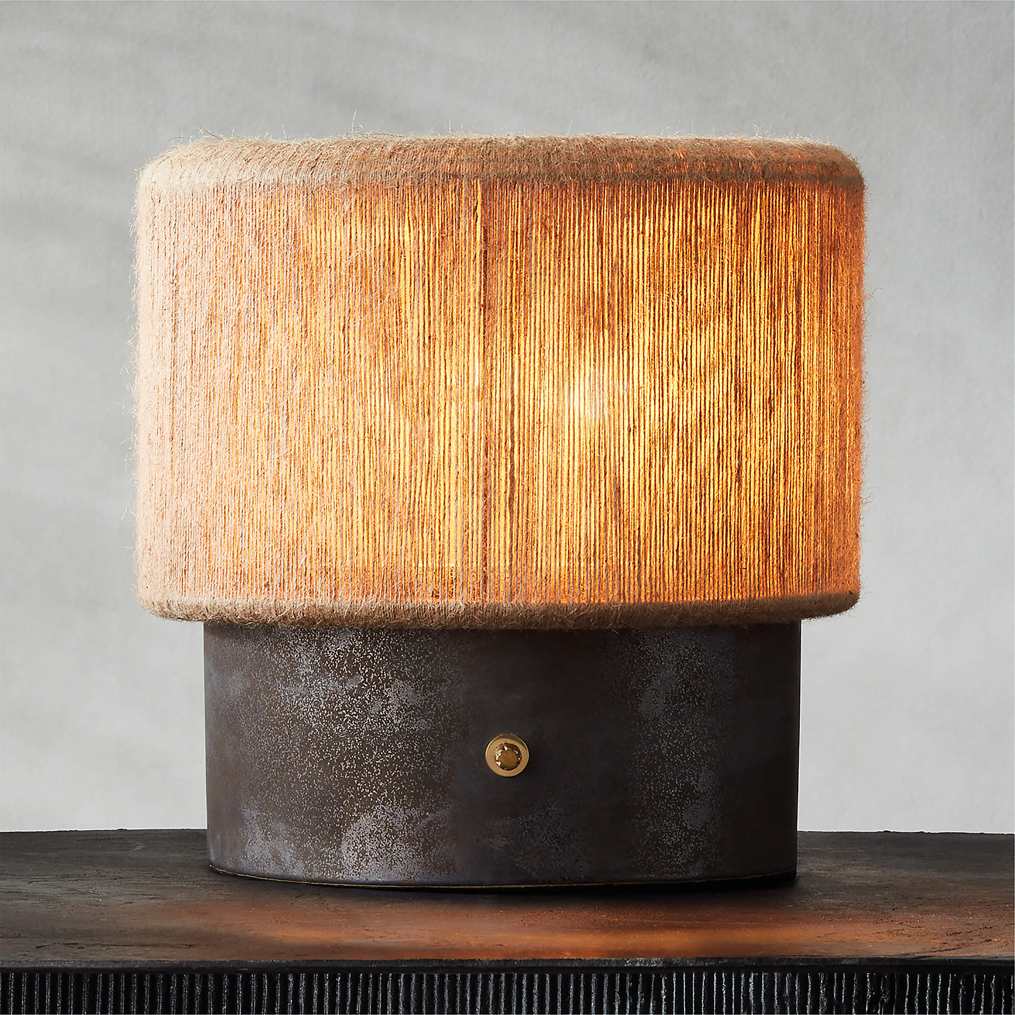 Ramble Short Dark Brown Ceramic Table Lamp with Jute Shade by Kravitz ...