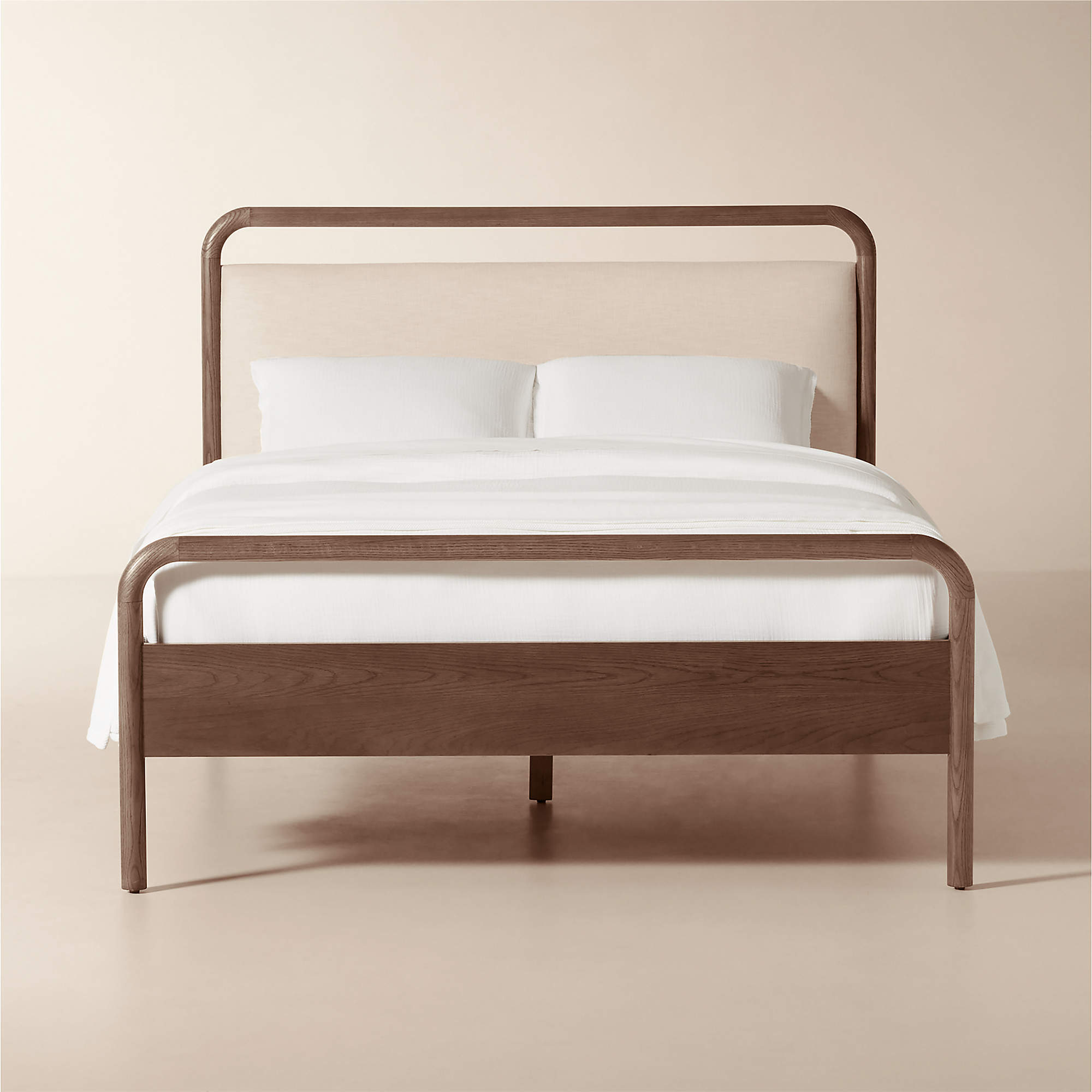 Kamari Oak Wood and Ivory Upholstered Queen Bed | CB2 Canada