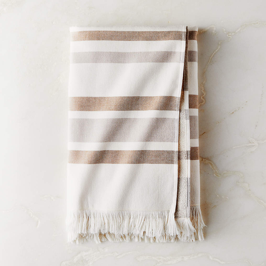 Kamilla Organic Cotton Striped Copper Hand Towel + Reviews | CB2