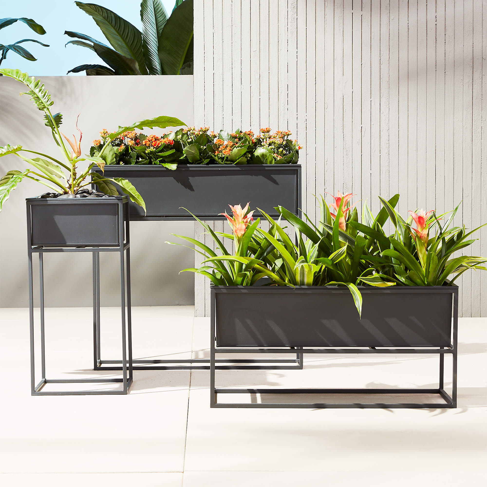 Kronos Modern Dark Grey Metal Outdoor Raised Planter Set of 3 + Reviews ...