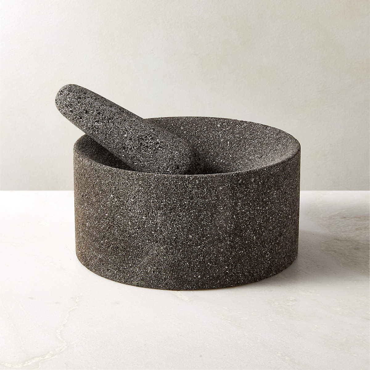 Dark Grey Lava Stone Mortar And Pestle Cb2