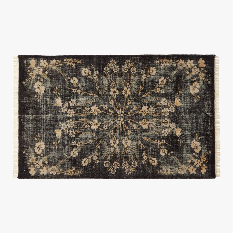 Lavish Hand-Knotted Black Floral Wool Area Rug 5'x8' + Reviews | CB2