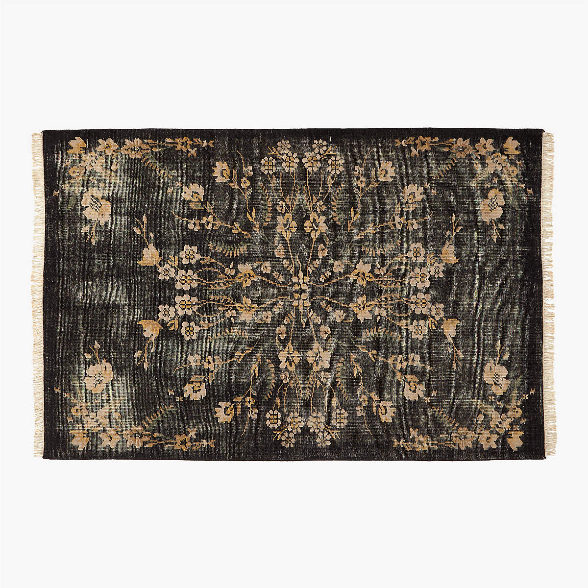 Lavish Modern Black Floral Wool Area Rug 6'x9' + Reviews | CB2