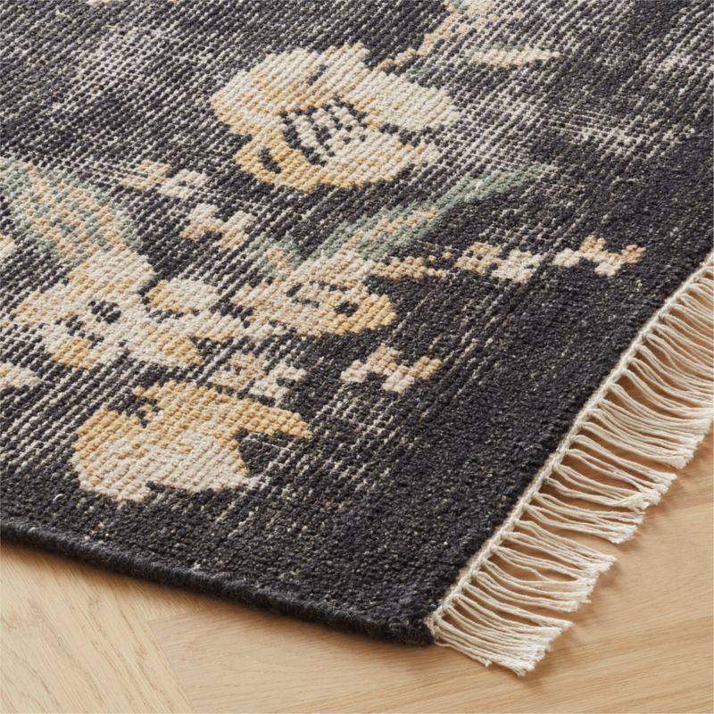 Lavish Hand-Knotted Black Floral Wool Area Rug 10'x14' + Reviews | CB2 ...