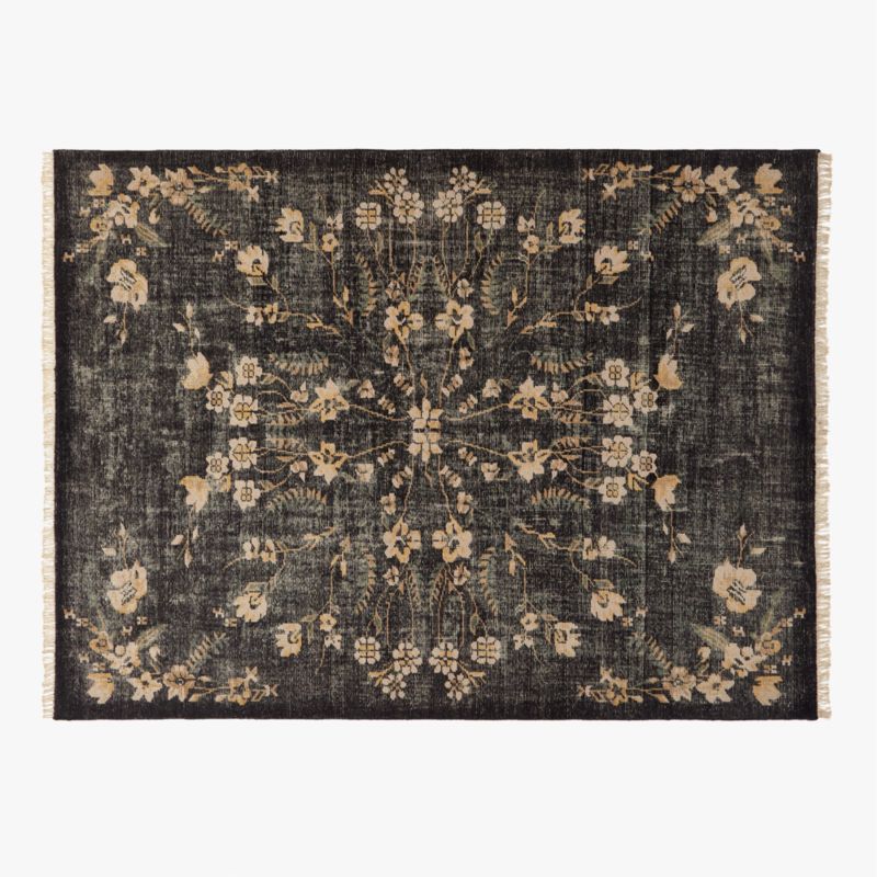 Lavish Hand-Knotted Black Floral Wool Area Rug 9'x12' + Reviews | CB2
