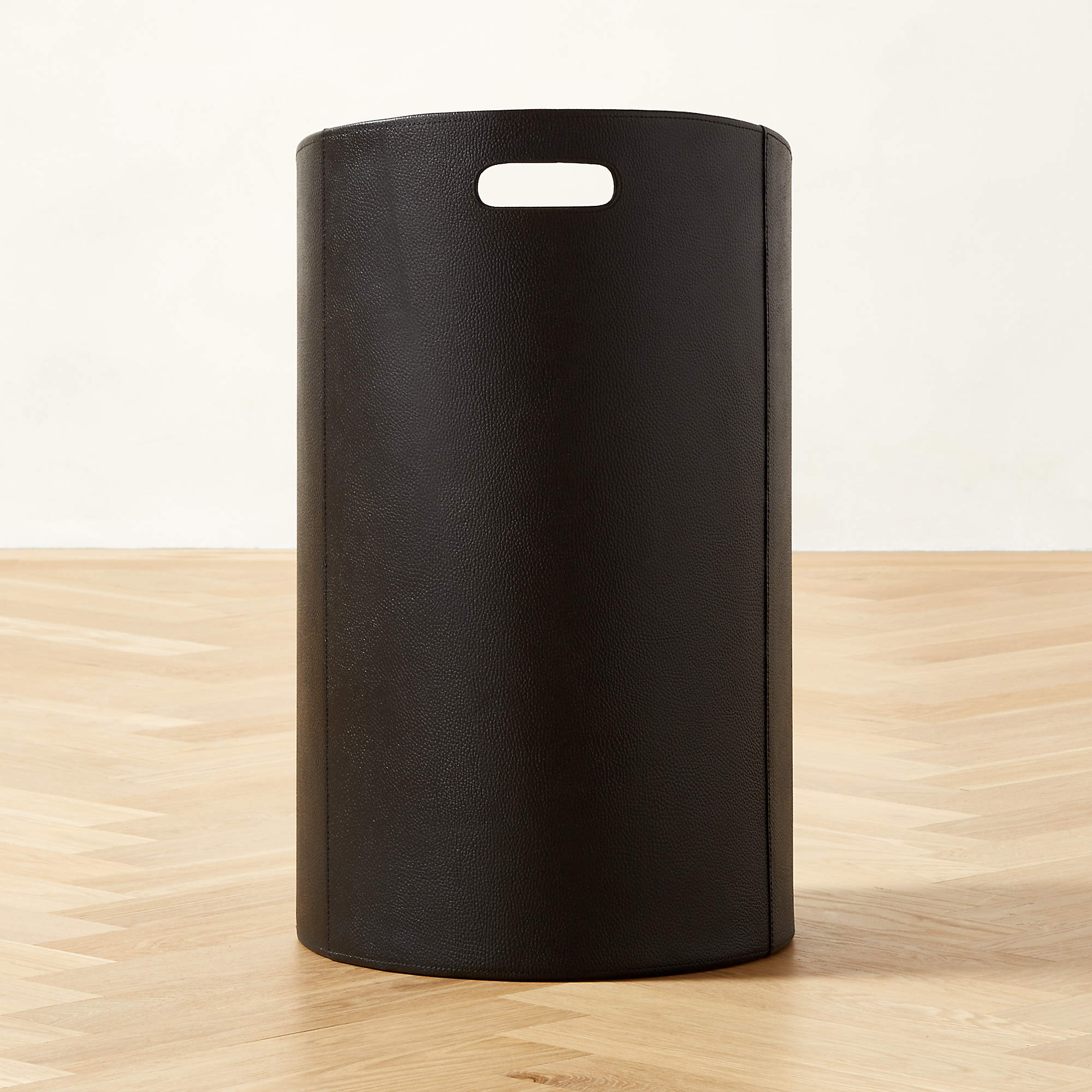 Modern Black Leather Laundry Hamper + Reviews | CB2