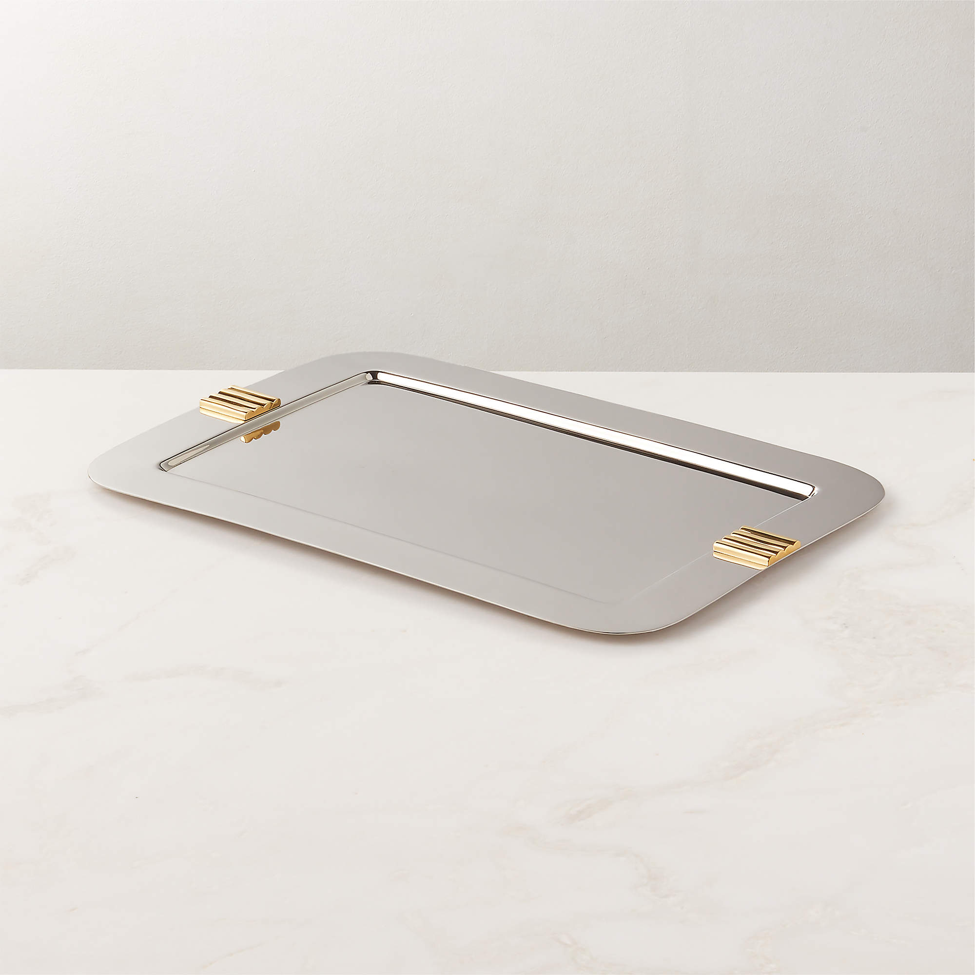 Leclaire Rectangular Stainless Steel Serving Tray + Reviews | CB2