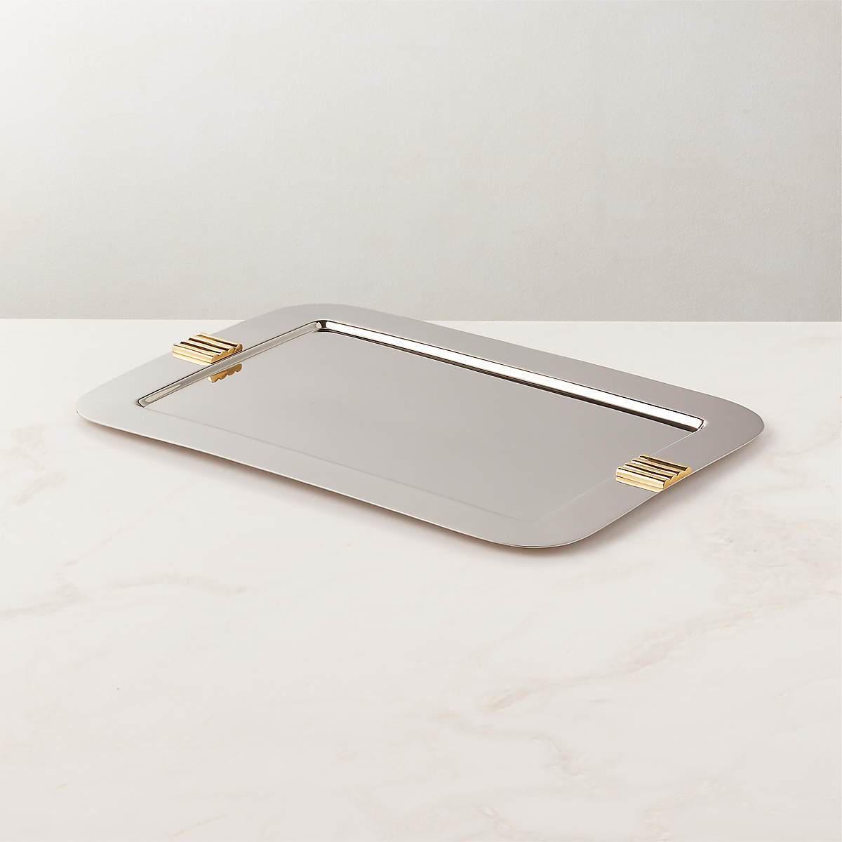 Leclaire Rectangular Stainless Steel Serving Tray + Reviews | CB2