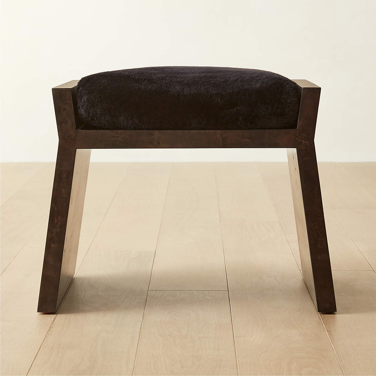 Liscio Black Burl Wood and Shearling Stool | CB2