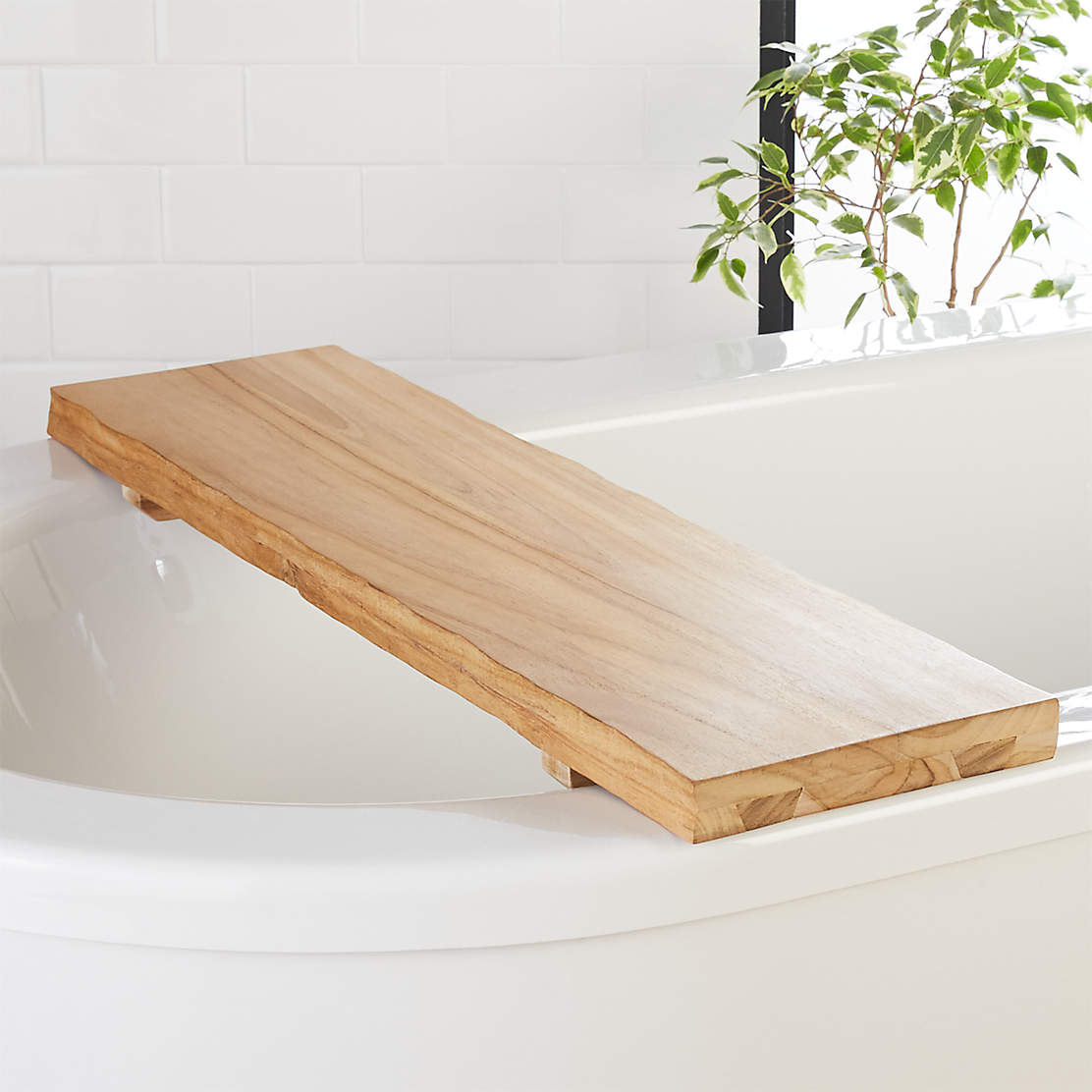Live Edge Charred Teak Bath Caddy + Reviews | CB2