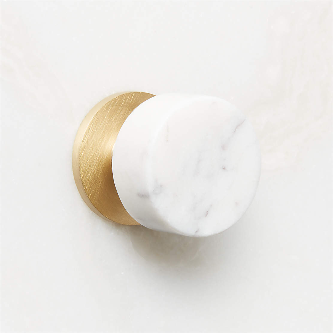 Logan Round Unlacquered Brass and Carrara Marble Knob 1.25'' + Reviews | CB2