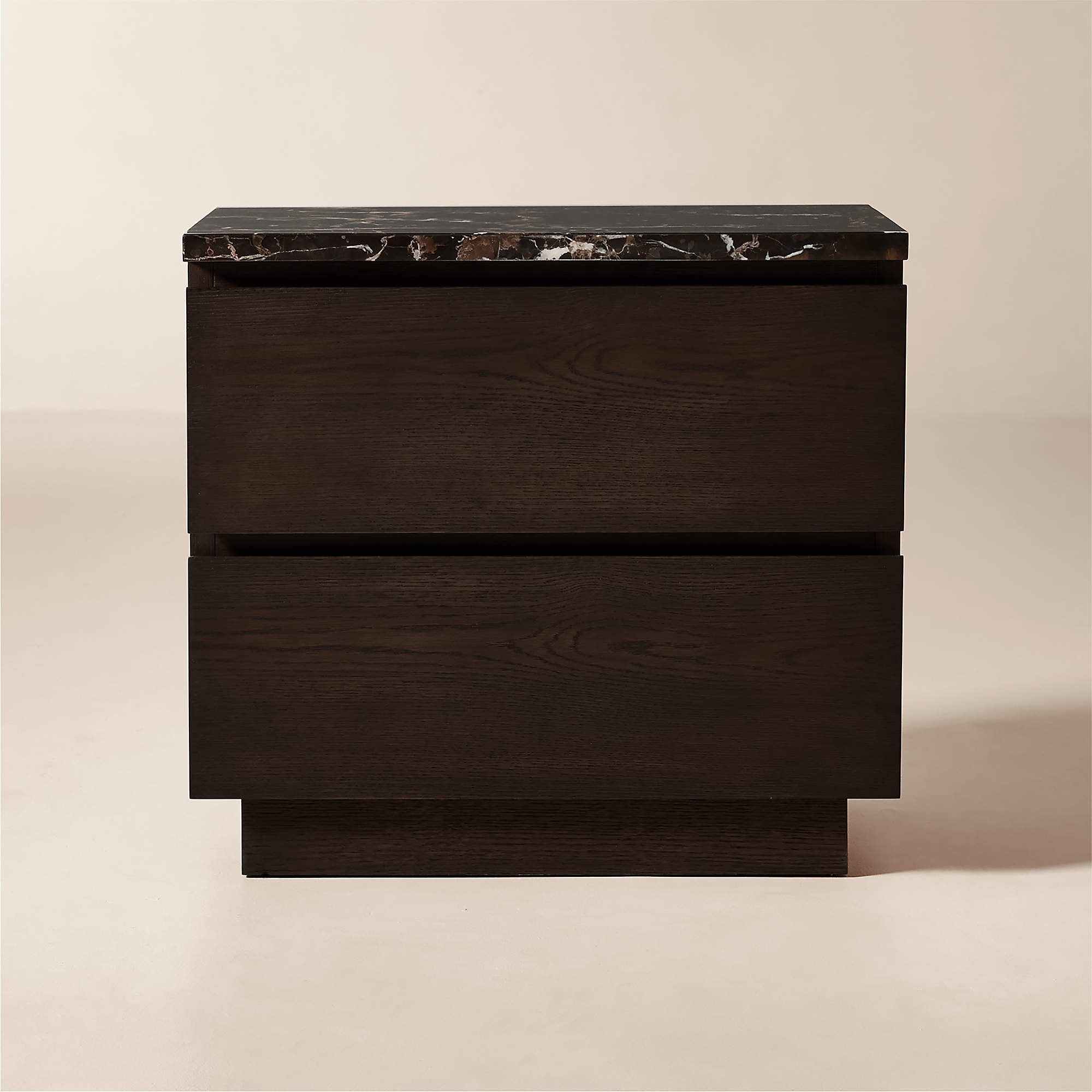 Logan 2 Drawer Oak Wood and Marble Nightstand + Reviews | CB2 Canada
