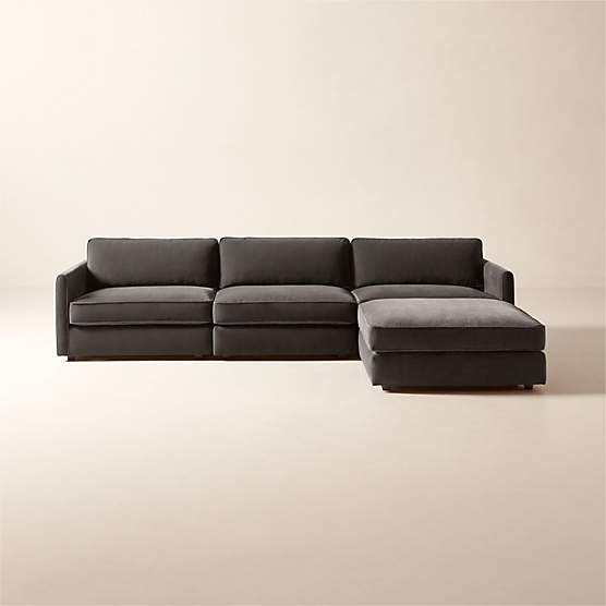 Malea Charcoal Grey Performance Fabric Ottoman | CB2