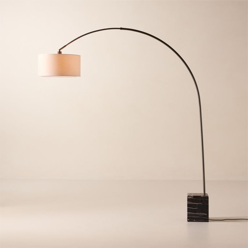 Mane Black Marble Arc Floor Lamp with Linen Shade | CB2