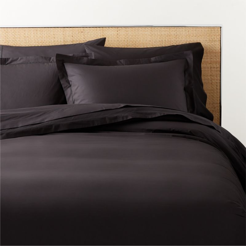 Marisal Organic Cotton 400 Thread Count Percale Black Duvet Cover | CB2