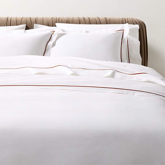 Marisal Organic Cotton Percale 400 Thread Count White and Sienna Brown ...