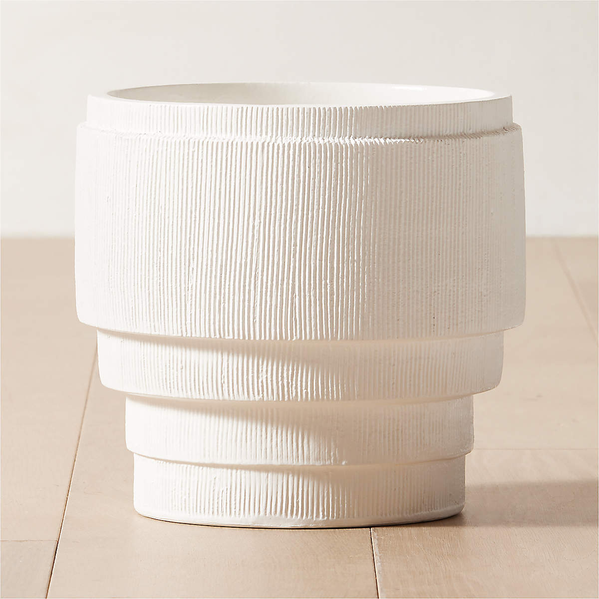 Marram Ribbed White Indoor Planter Small + Reviews | CB2