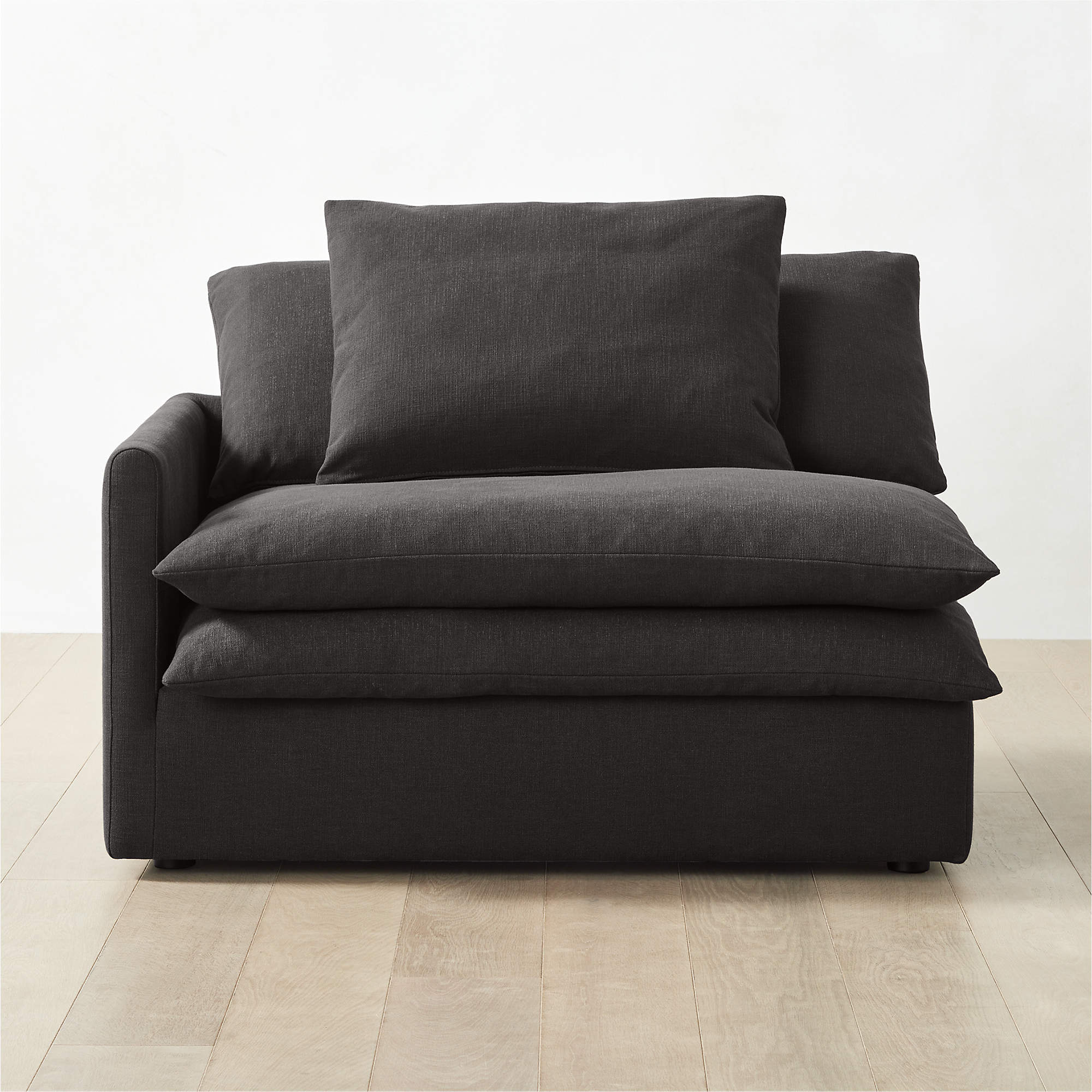 Mattea Charcoal Black Performance Linen Left Arm Chair + Reviews | CB2