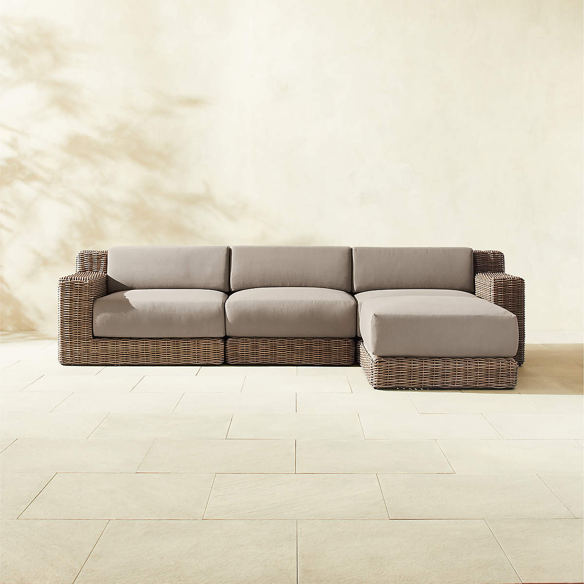 Maylin 4-Piece All-Weather Rattan Outdoor Sectional and Ottoman with ...