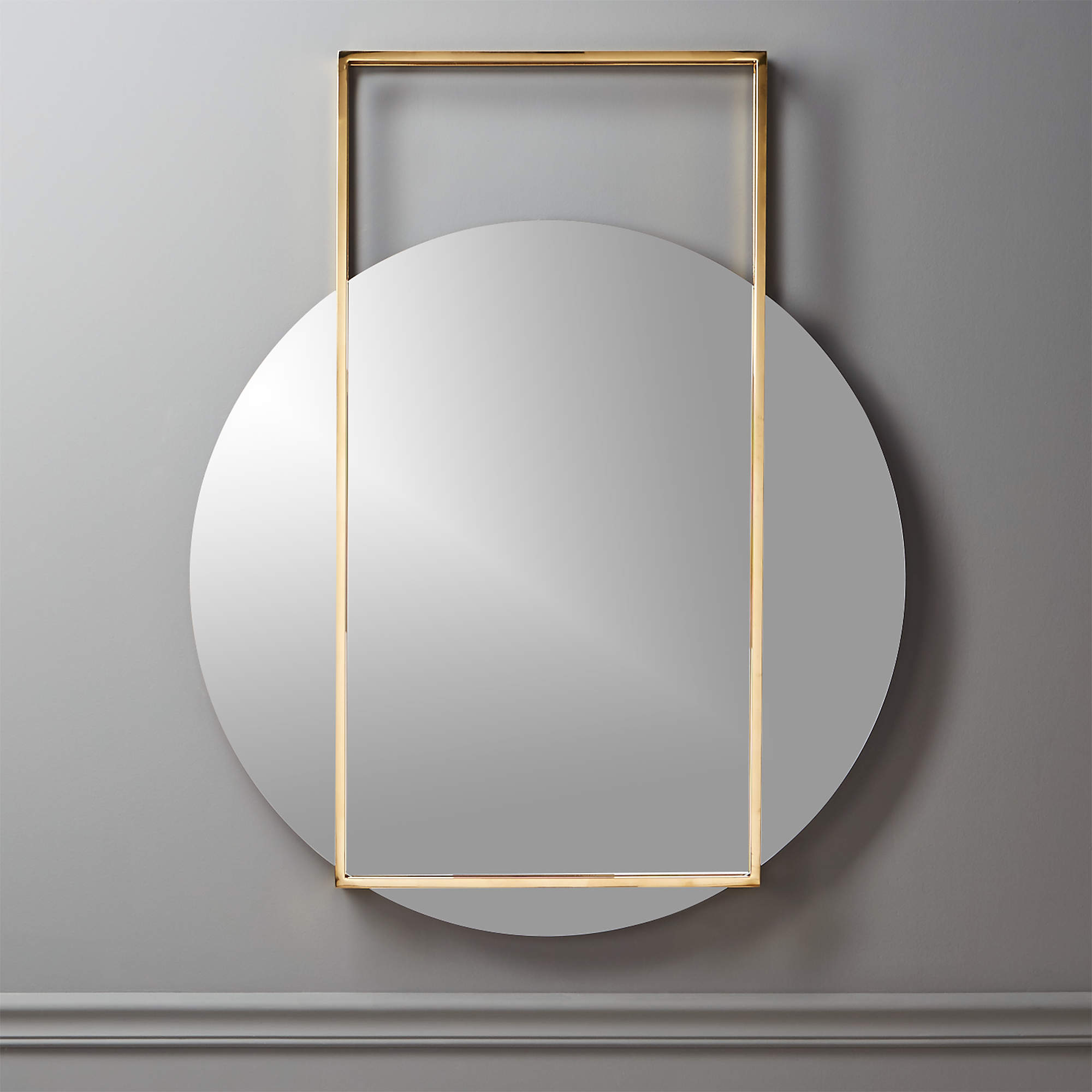 Pendulum Gold Round Wall Mirror 32"x40" + Reviews | CB2