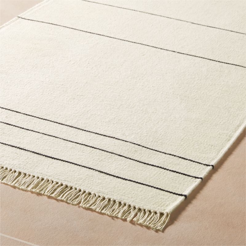 Mieta Handwoven Warm White Stripe New Zealand Wool Runner Rug 2.5'x8 ...