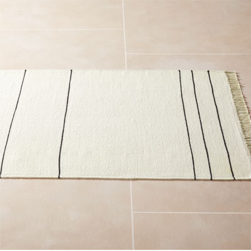 Mieta Handwoven Warm White Stripe New Zealand Wool Runner Rug 2.5'x8 ...