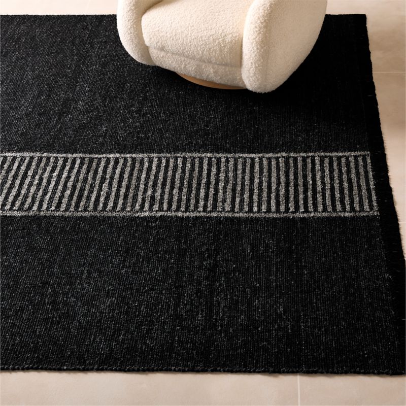 Moleno Handwoven Black Stripe New Zealand Wool and Linen Area Rug 8'x10 ...