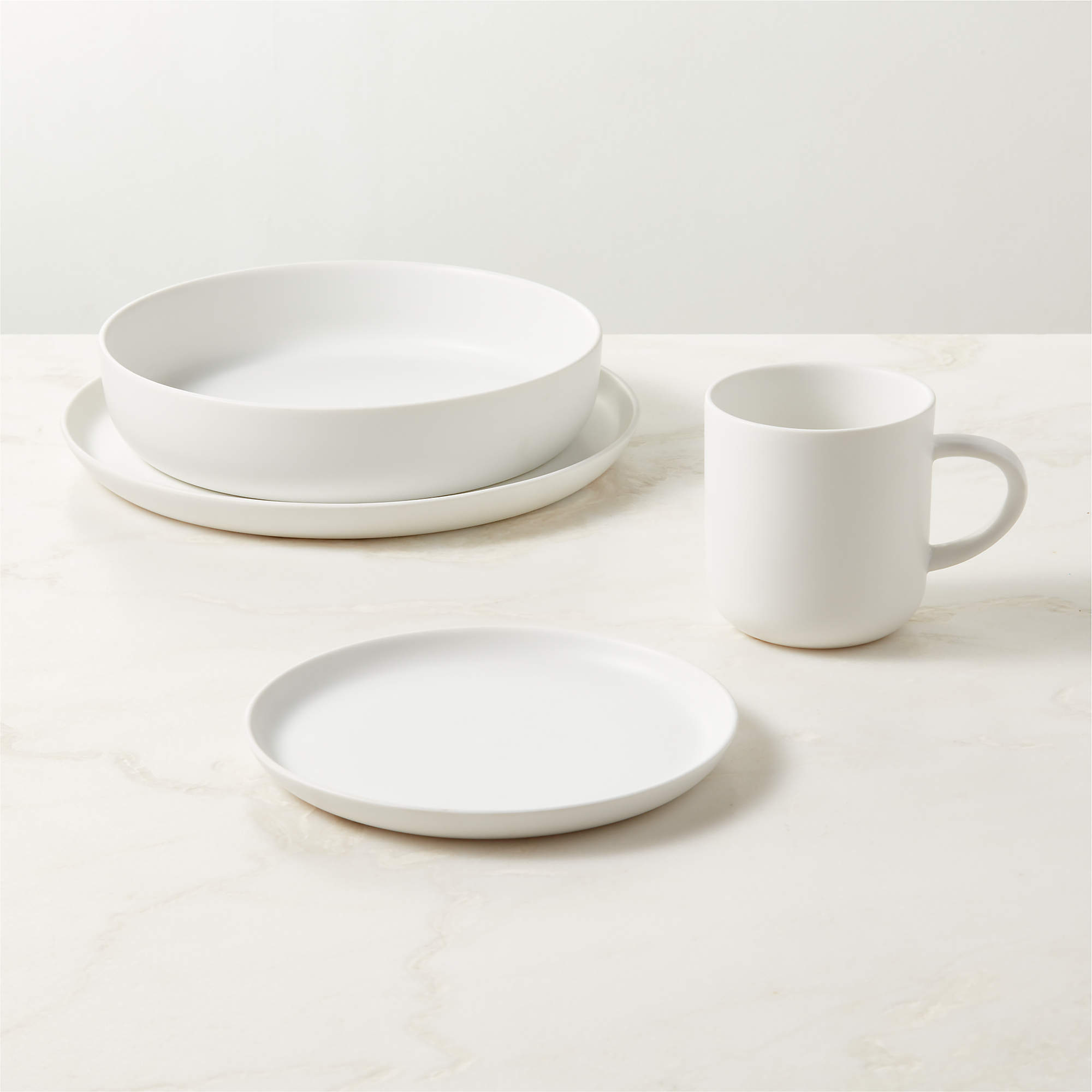 Mori 4-Piece Matte White Dinnerware Set with Pasta Bowl + Reviews | CB2